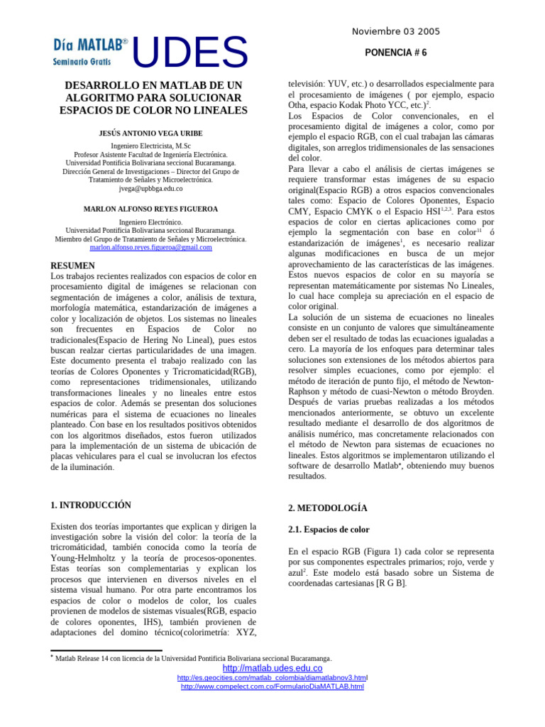 Algoritmo MATLAB para Espacios de Color | PDF | Color | Ecuaciones