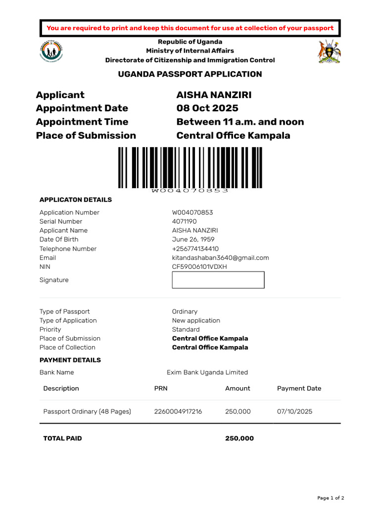 Uganda Passport Application Details | PDF | Passport | Government And ...