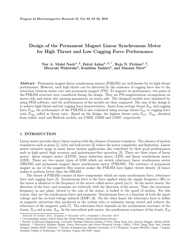 Design of The Permanent Magnet Linear Synchronous Motor | PDF ...