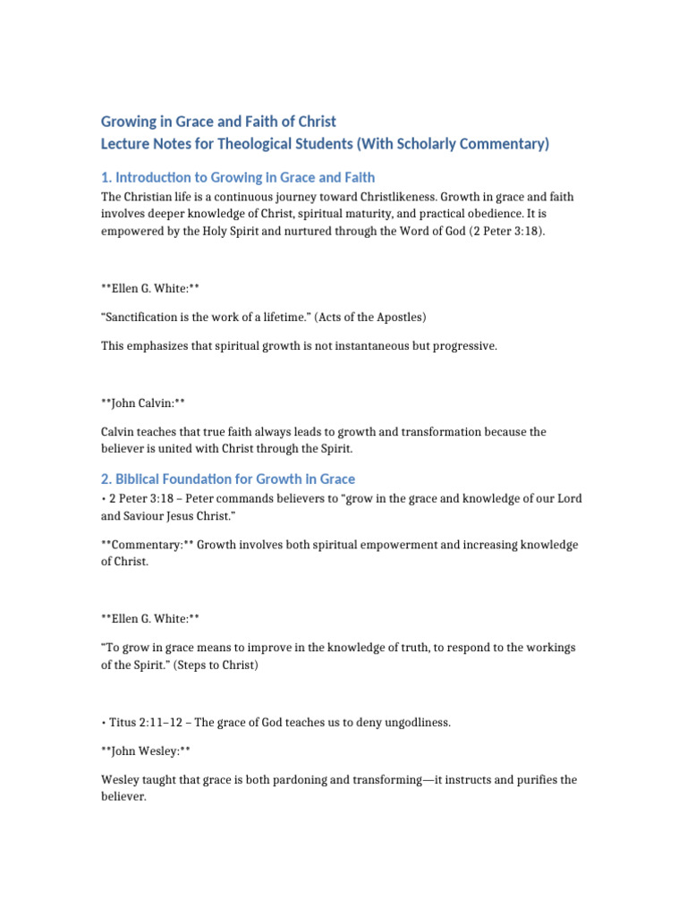 Growing in Grace and Faith Lecture Notes Expanded | PDF | Grace In ...