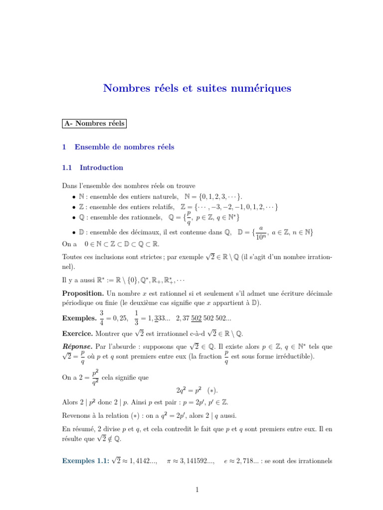 Nombres réels et propriétés des suites | PDF | Limite (mathématiques ...