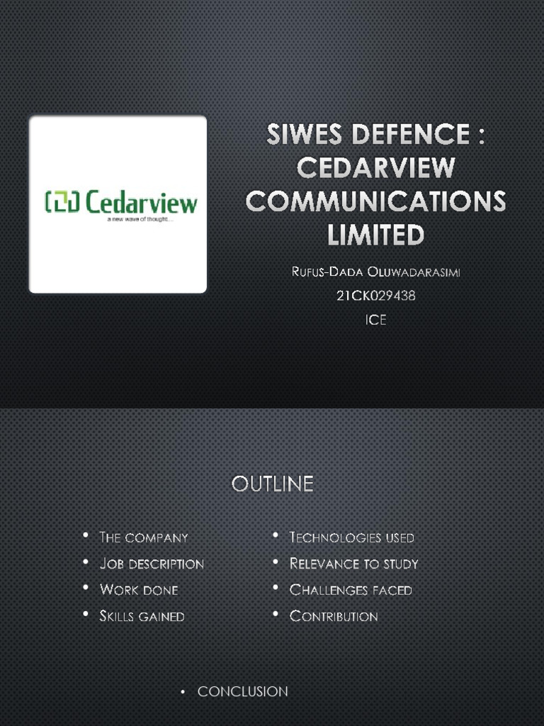 Cedarview SIWES Presentation | PDF | Computer Network | Fiber To The X