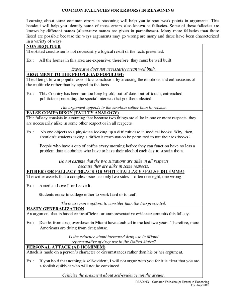 Common Fallacies | PDF | Fallacy | Argument