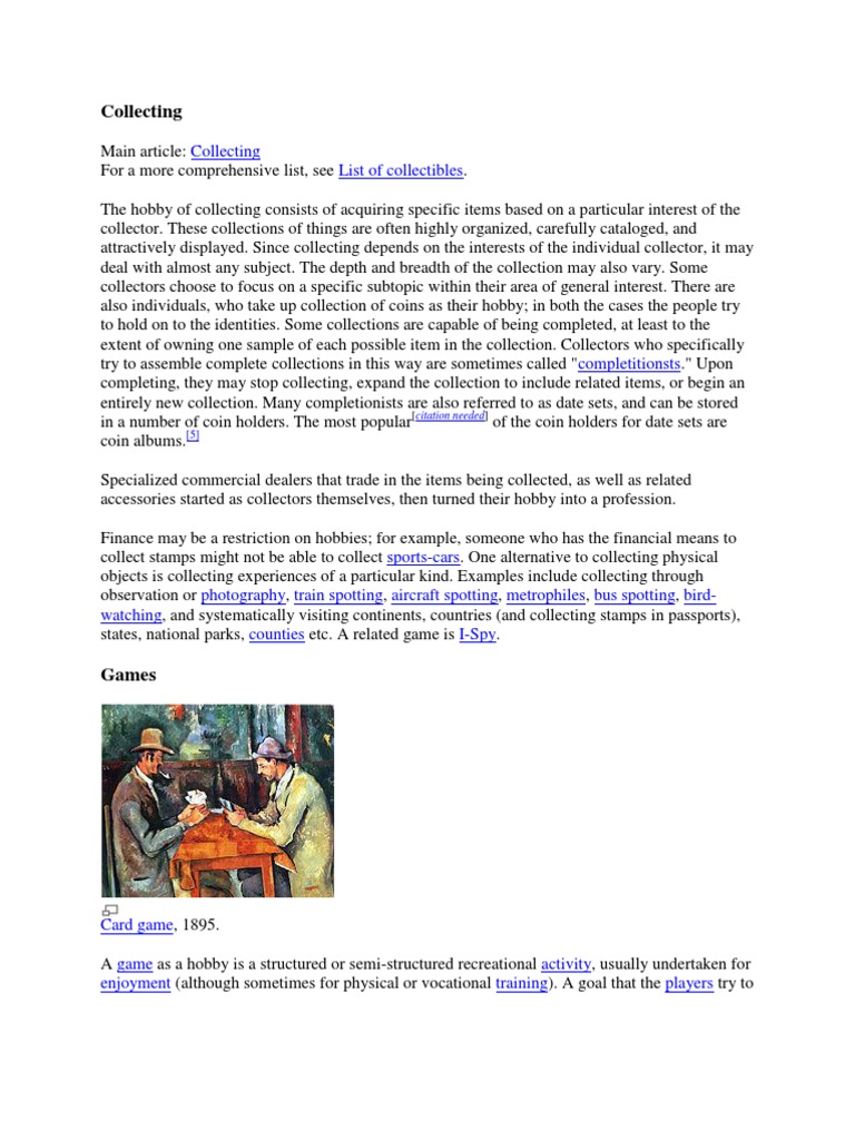 Collecting: Collecting List of Collectibles | PDF | Fishkeeping | Hobbies