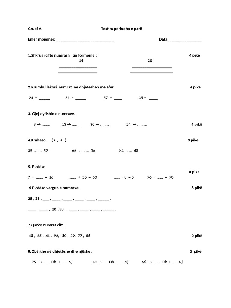 Test Mat 2 Trem 1gr. A | PDF