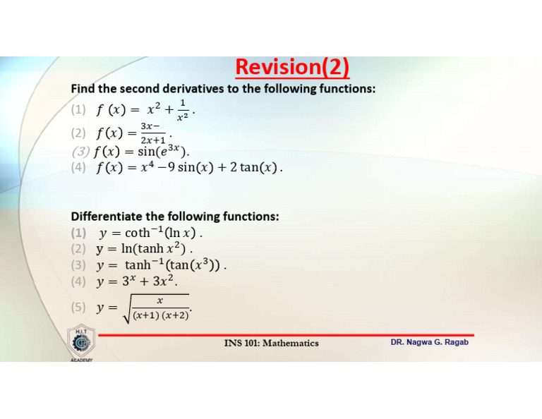 Second Derivatives and Differentiation Tasks | PDF