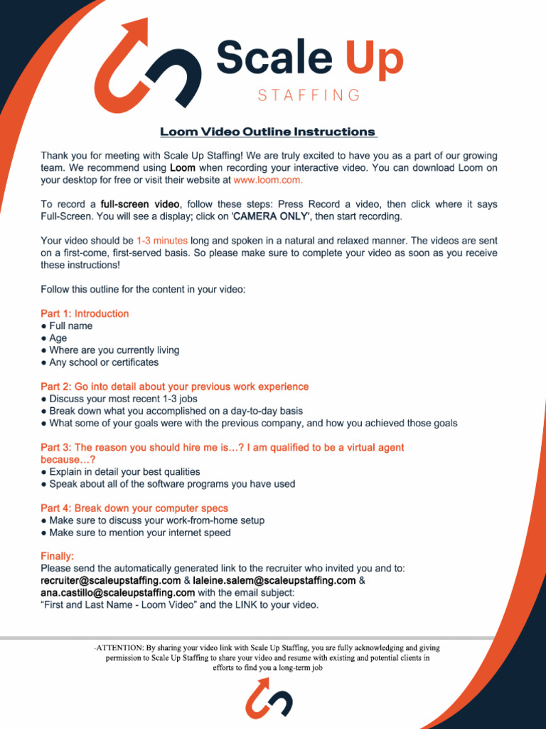 Loom Video Instructions - Scale Up Staffing | PDF