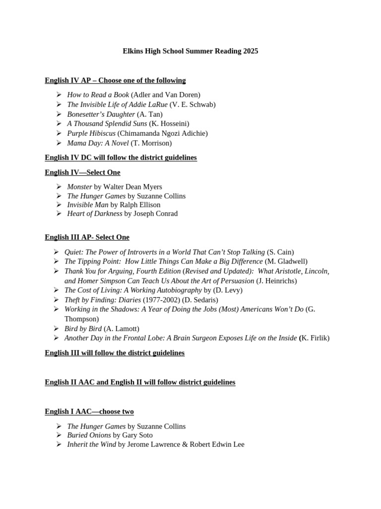 Elkins Summer Reading 2025 | PDF