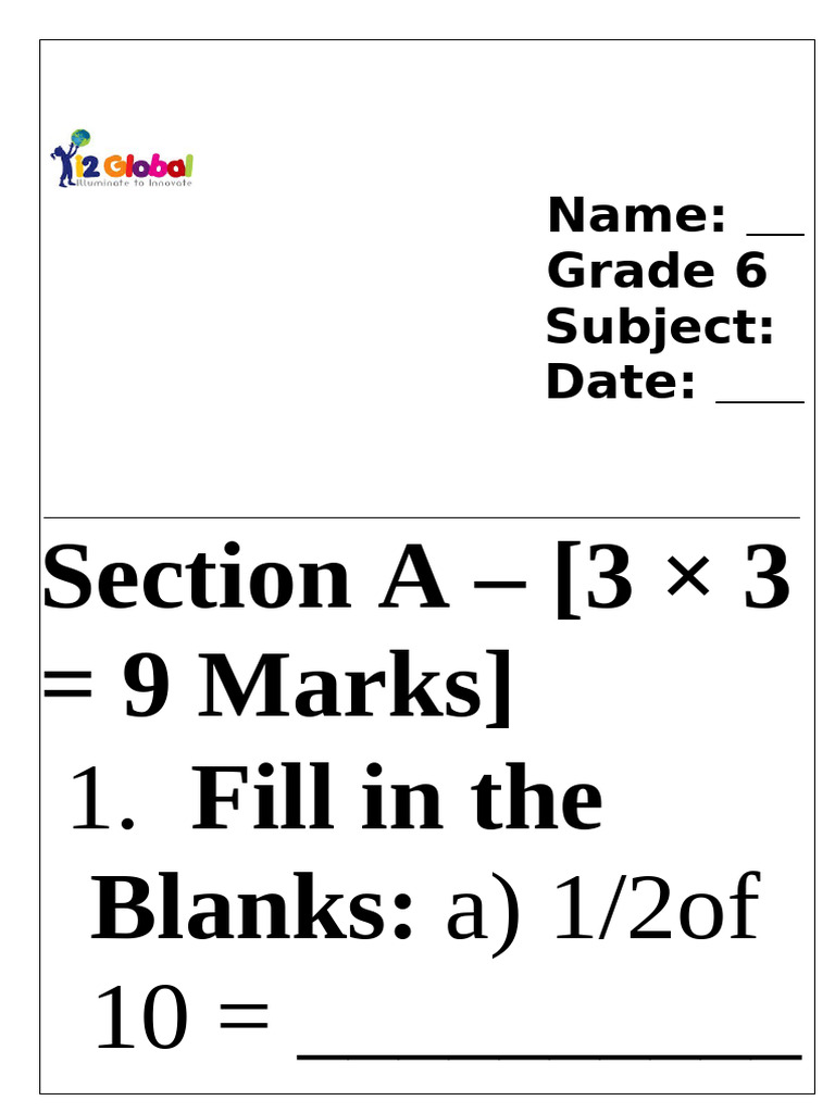 grade 6 qp | PDF | Arithmetic | Elementary Mathematics