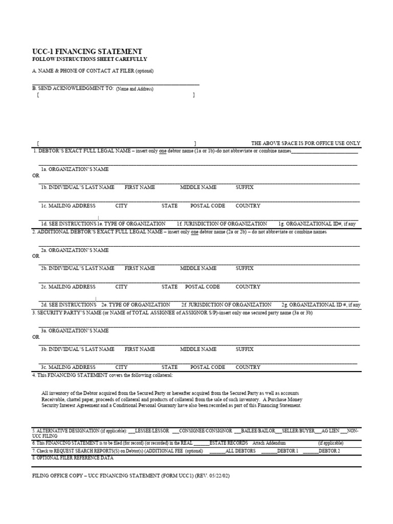 UCC-1 Financing Statement Form Guide | PDF | Assignment (Law ...