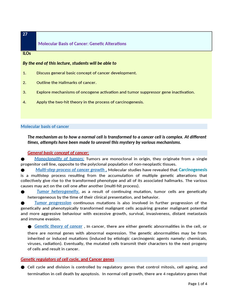 Molecular basis of cancer.docx- new (1) | PDF | Oncogene | Tumor ...
