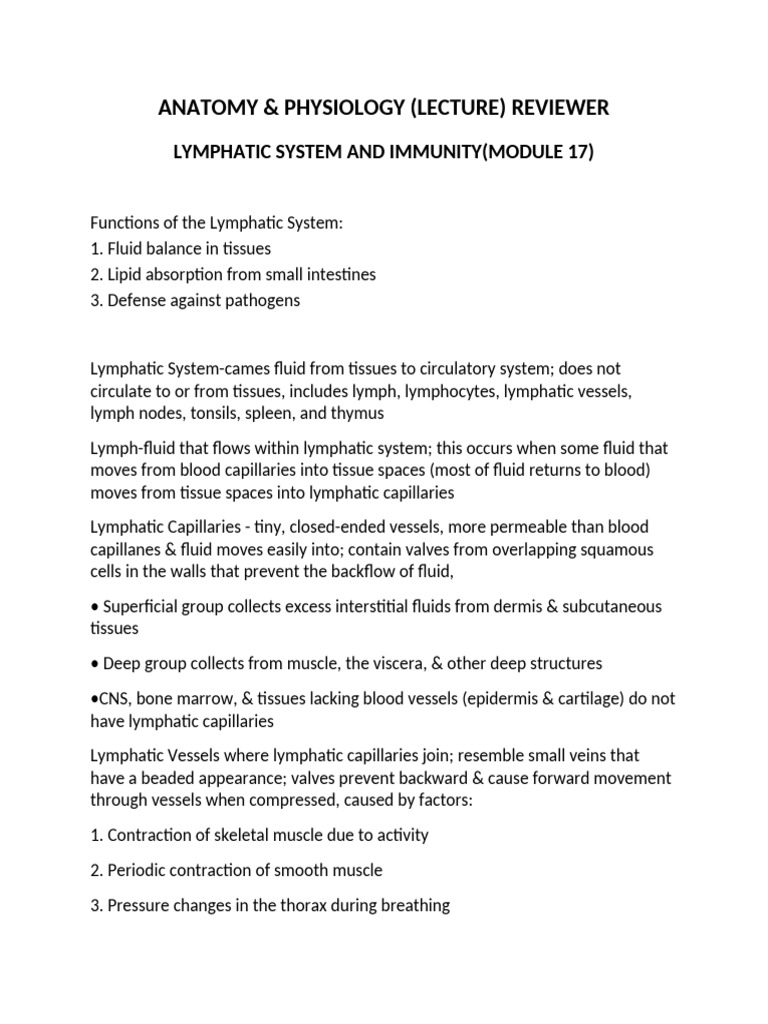 Anatomy & Physiology Reviewer | PDF | Immune System | Lymphatic System