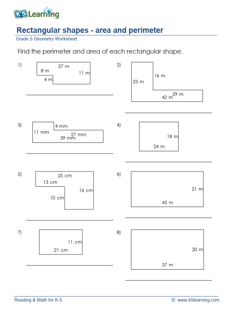 Grade 5 Geometry Rectangular Shapes Area Perimeter Metric A | PDF ...