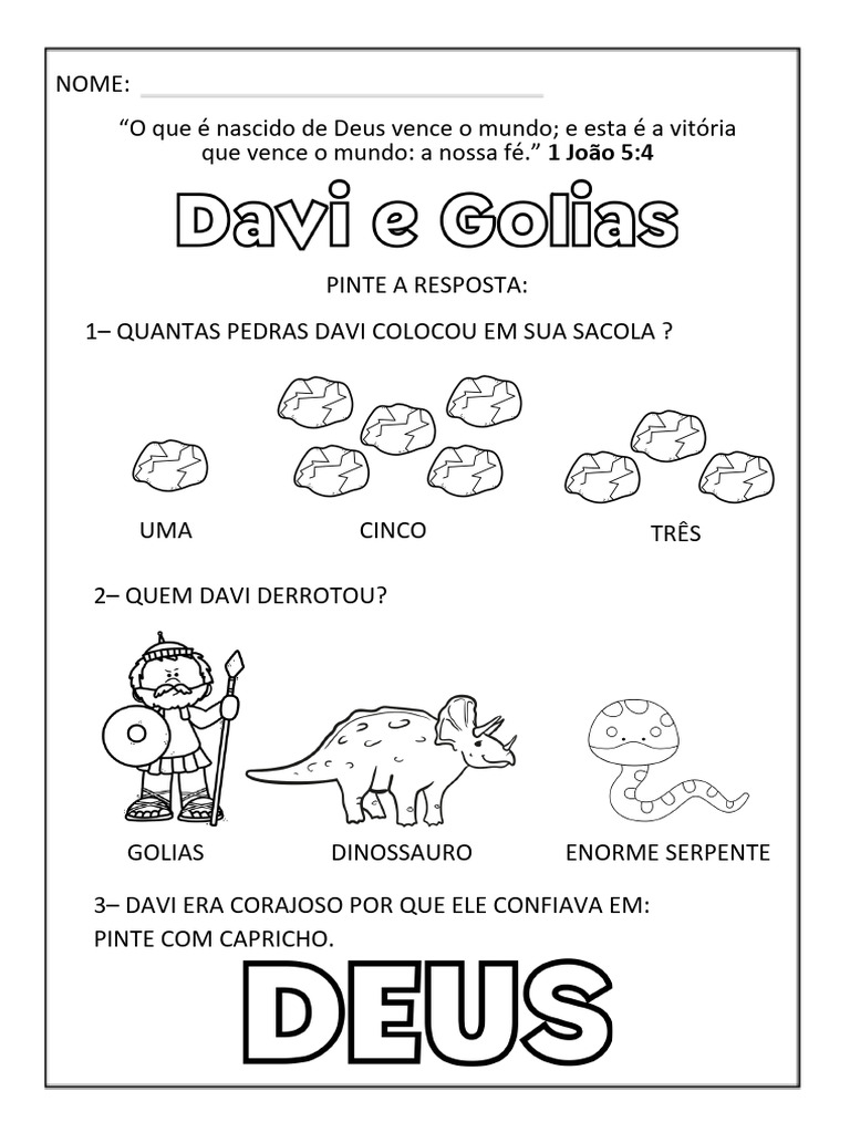 Atividades sobre Davi e Golias para Crianças | PDF