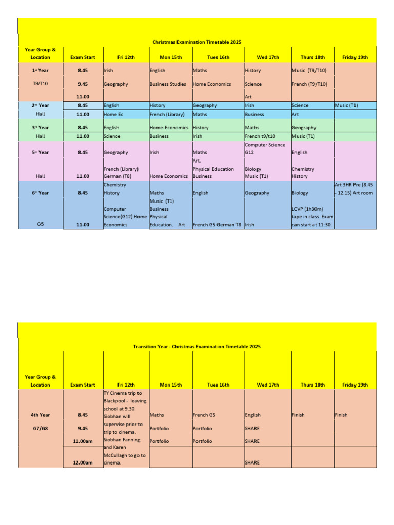 Christmas Examination Timetable 2025 | PDF | Liberal Arts Education ...
