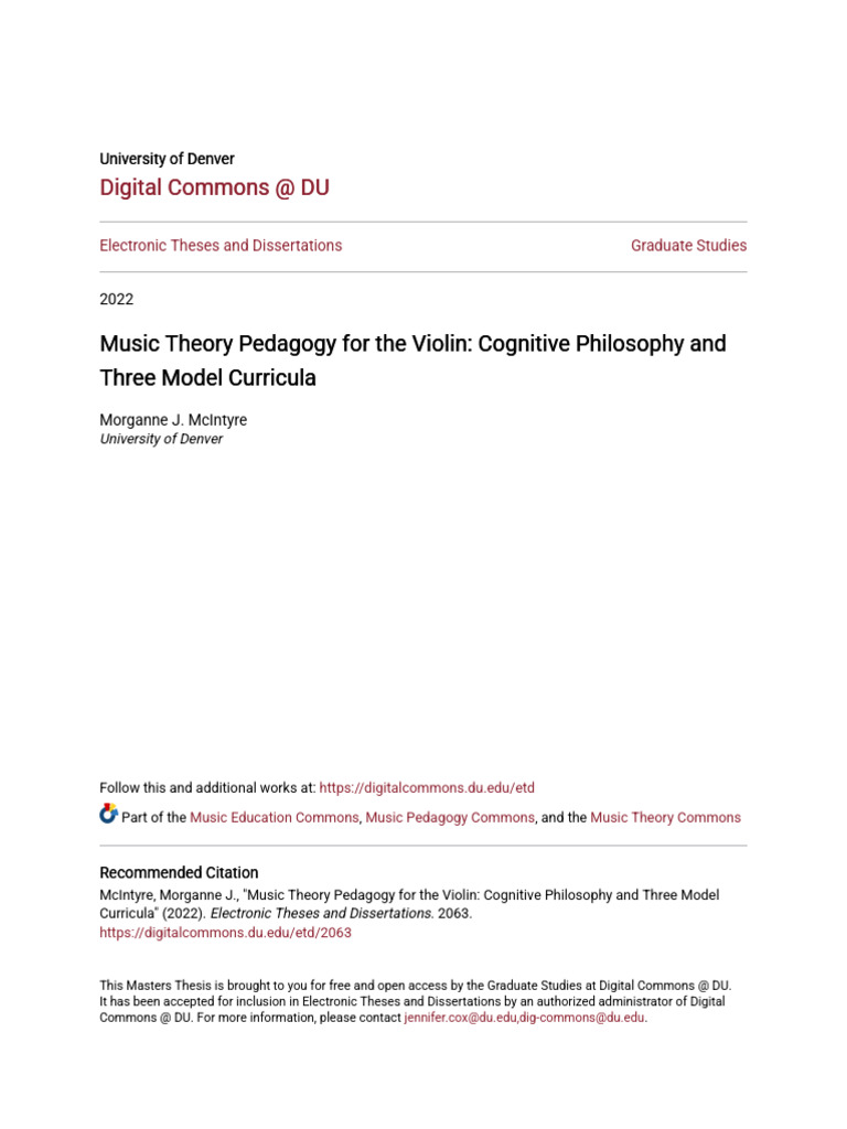 Music Theory Pedagogy for the Violin_ Cognitive Philosophy and Th | PDF ...