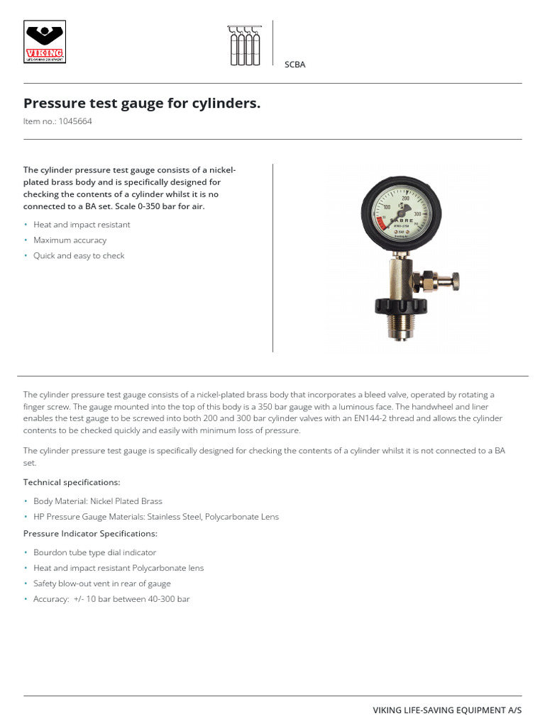 Pressure Test Gauge For Cylinders | PDF