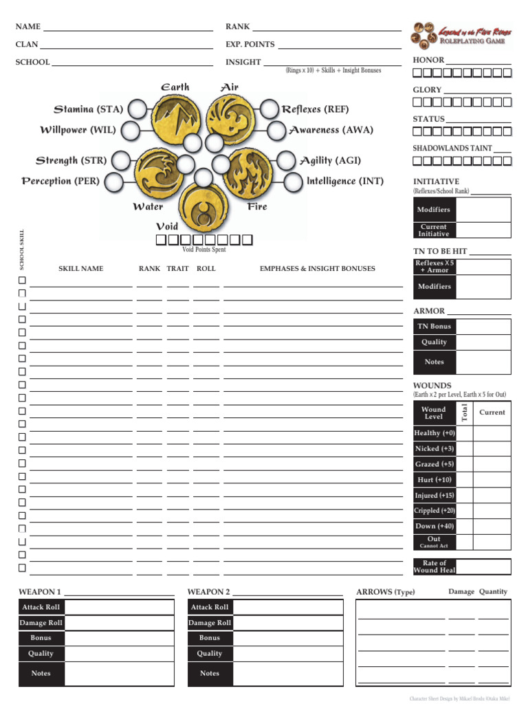 L5R - Expanded Character Sheet | PDF | Tabletop Games | Gaming