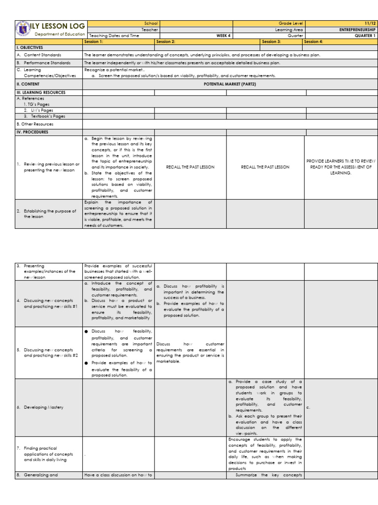 ENTREP Q1 WEEK4(1) (1) | PDF | Learning | Education Theory