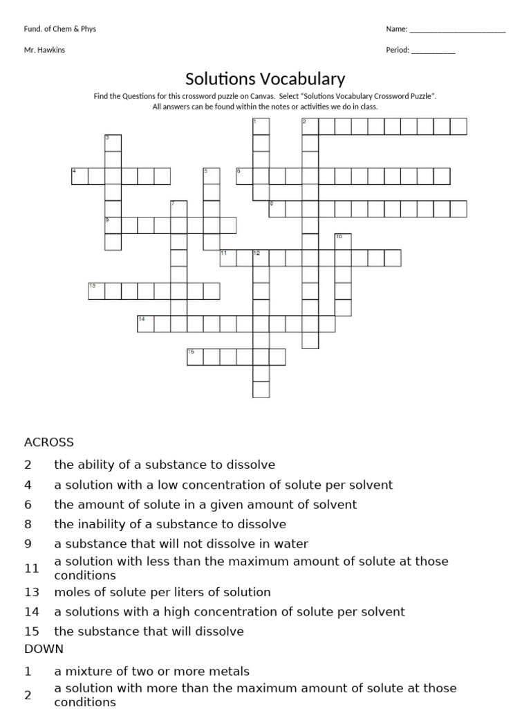 Solutions Vocabulary Crossword Puzzle | PDF