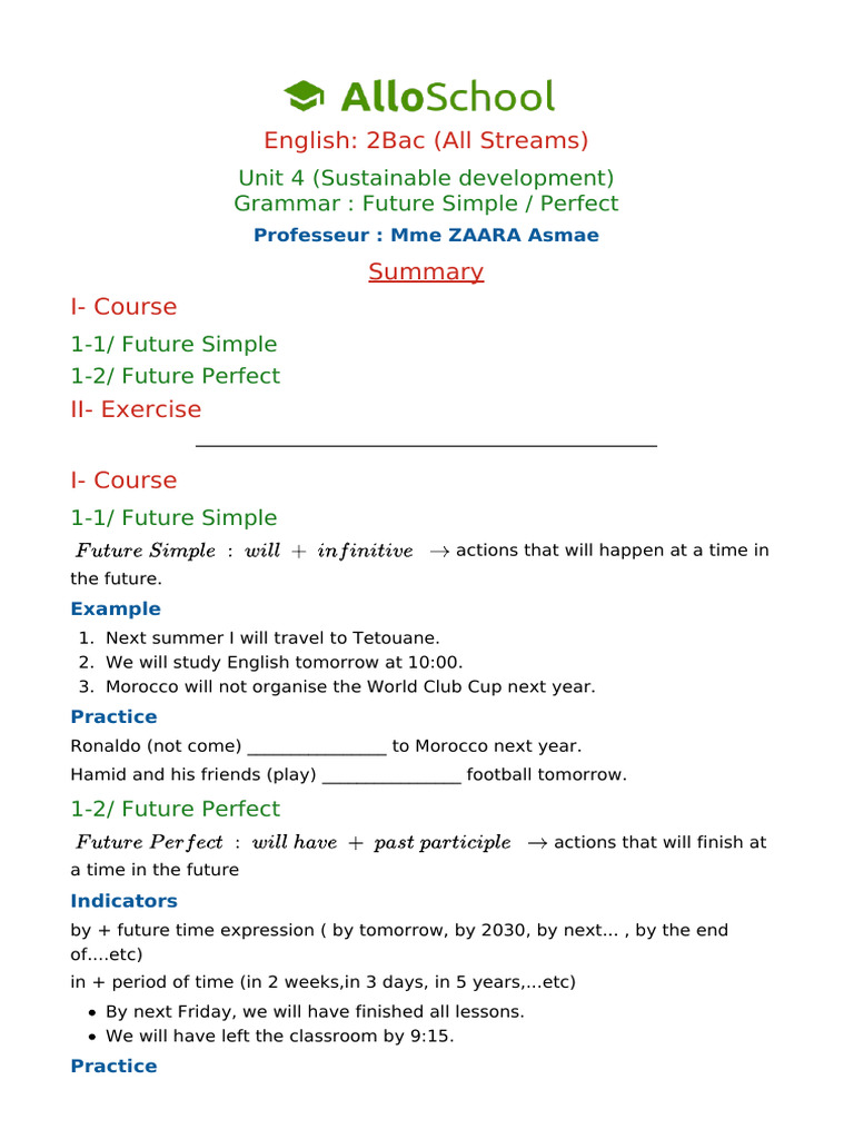 Grammar 4 Future Simple Perfect | PDF