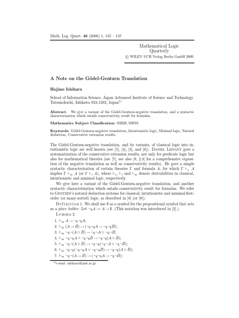 Godel-Gentzen Translation Variant Explained | PDF | Mathematical Logic ...