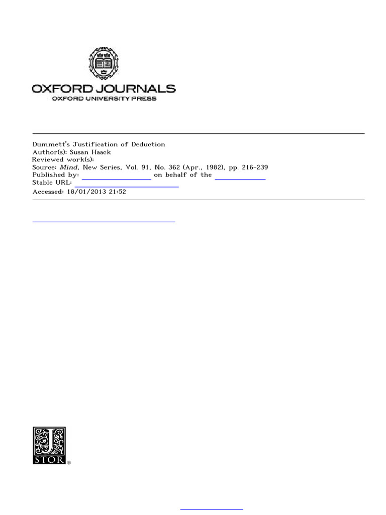 Haack - Dummett's Justification of Deduction | PDF | Deductive ...