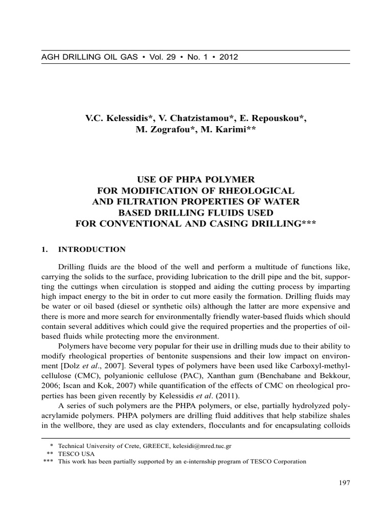 Use of PHPA Polymer For Modification of | PDF | Rheology | Chemistry