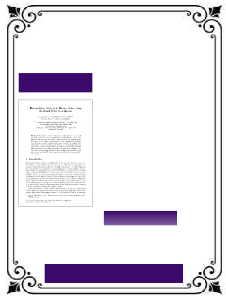 Recognizing Objects in Range Data Using Regional Point Descriptors 1st ...
