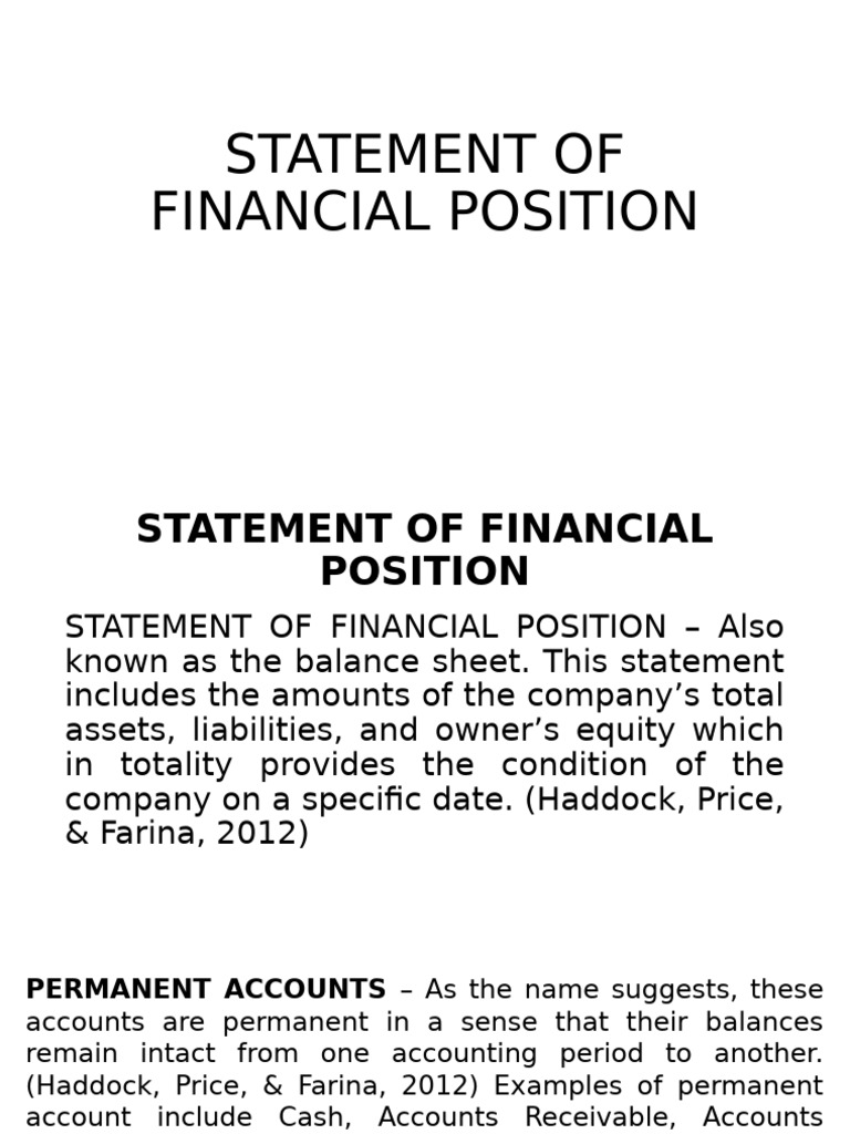 Statement of Financial Position Overview | PDF | Balance Sheet | Equity ...