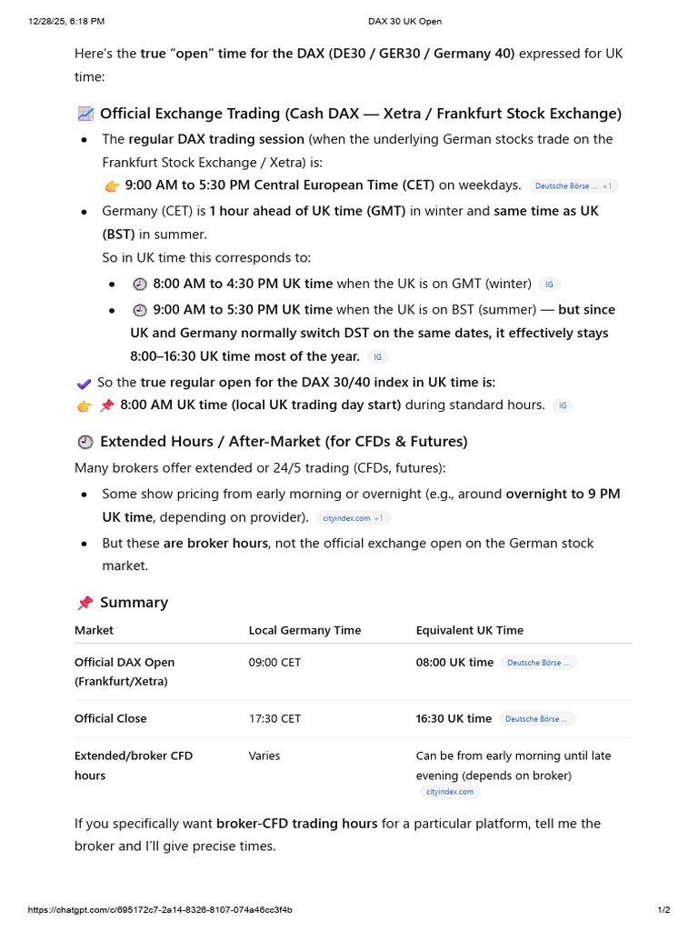 DAX 30 UK Open | PDF | Contract For Difference | Financial Markets