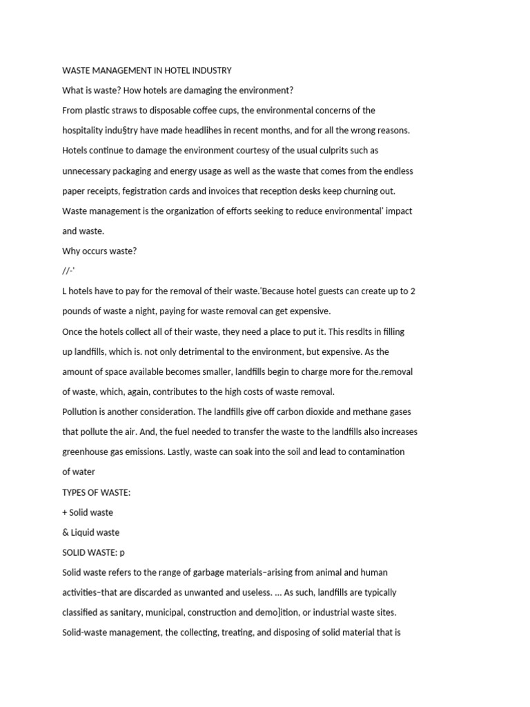 Hotel Industry Waste Management Issues | PDF | Waste | Incineration