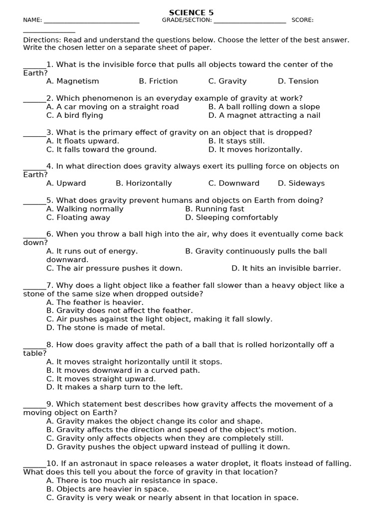 Gravity and Static Electricity Quiz | PDF | Electric Charge | Electricity