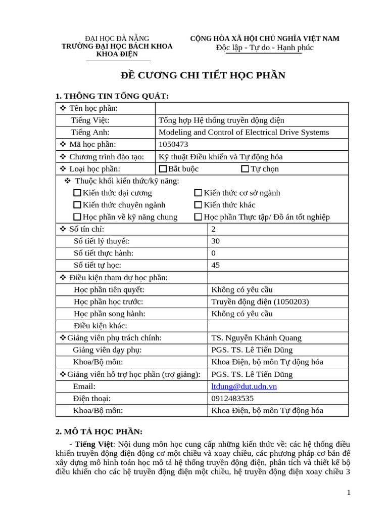 De Cuong Chi Tiet Tong Hop He Thong Truyen Dong Dien - Mau Moi PDT Gui ...