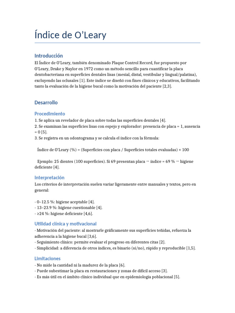 Índice de O’Leary: Evaluación de Placa Dental | PDF | Ramas de ...