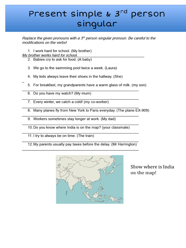 Simple Present Tense in 3rd Person Singular Grammar Drills Grammar ...