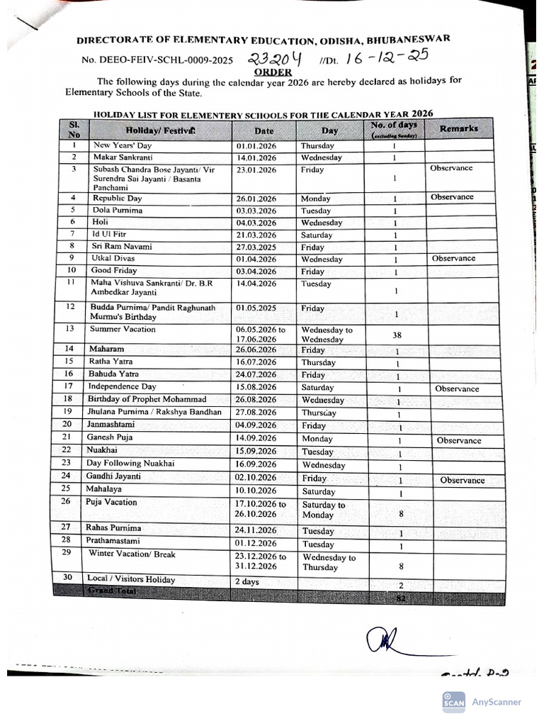 Holiday List Elementary | PDF