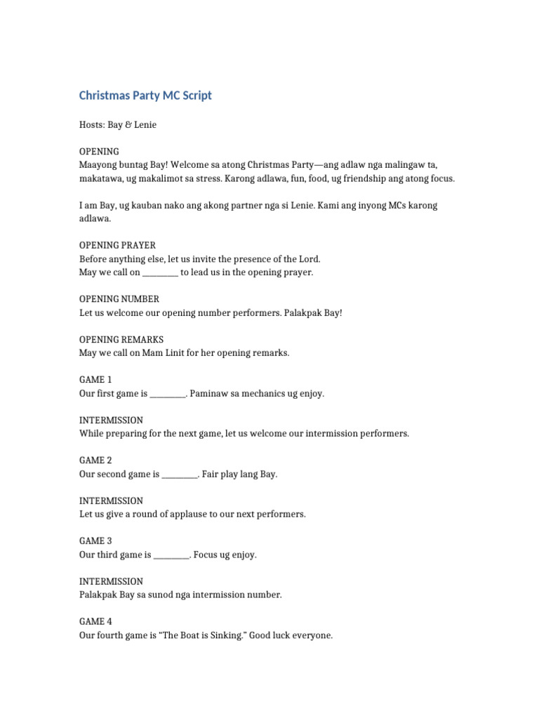 Christmas Party MC Script | PDF