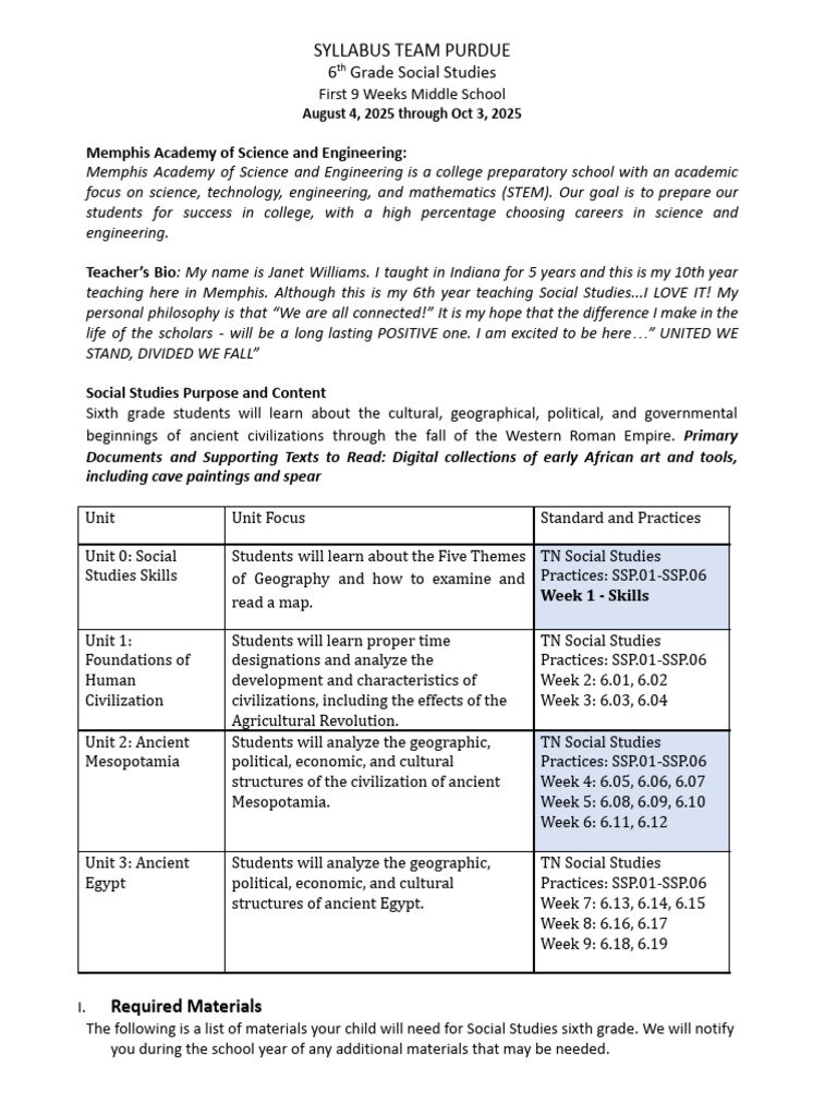 6th Grade Social Studies Syllabus | PDF | Science