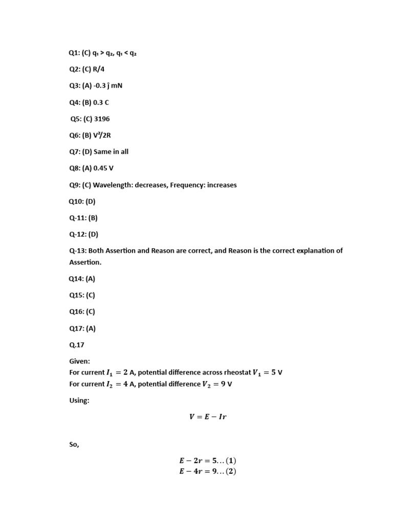 Physics Half Yearly Answer Key | PDF | Electrical Impedance ...