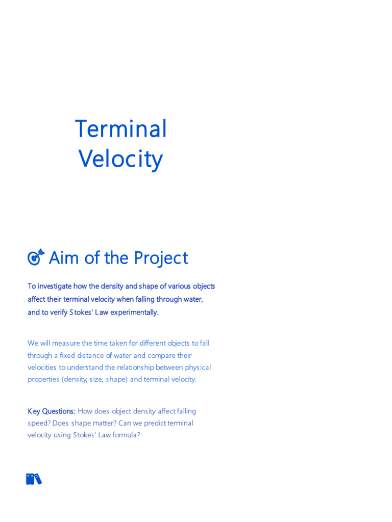 Terminal Velocity in Water Experiment | PDF | Force | Drag (Physics)