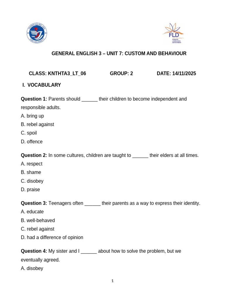 Worksheet - Unit 7 | PDF | Wedding