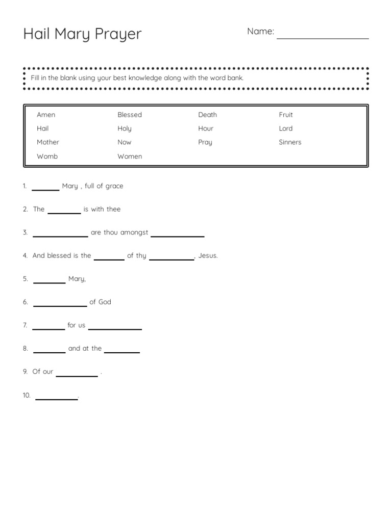 Hail Mary Prayer Fill-in-the-Blank Activity | PDF