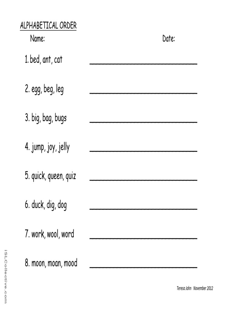Alphabetical Order Practice List | PDF