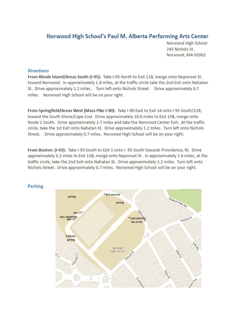 Norwood High School Directions | PDF