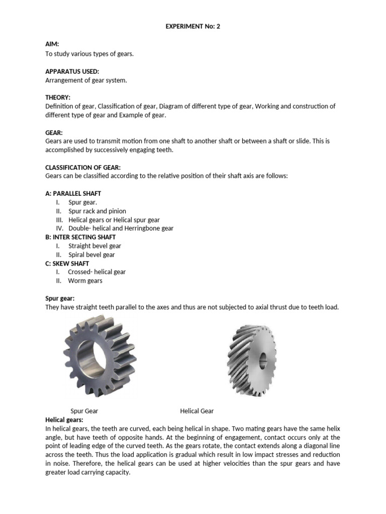 Types and Applications of Gears | PDF | Gear | Mechanical Engineering