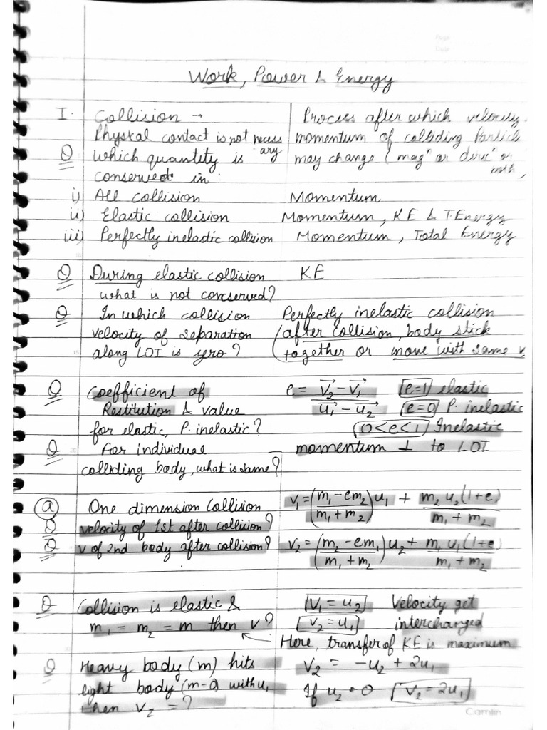 Work Power Energy Formula Sheet | PDF