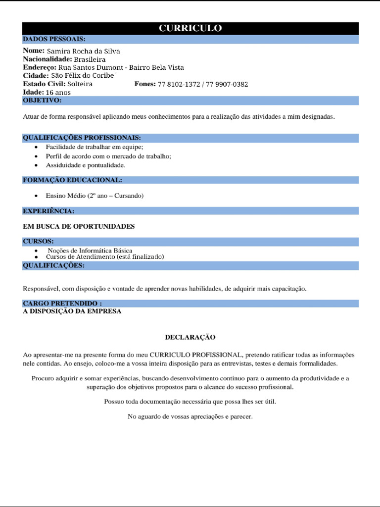 Currículo de Samira | PDF