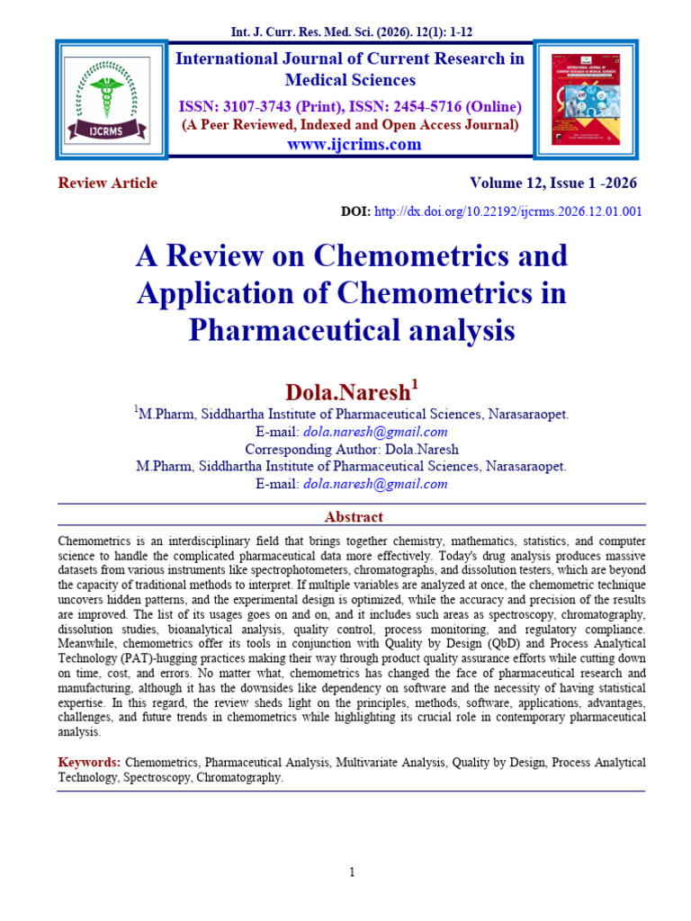 A Review on Chemometrics and Application of Chemometrics in ...