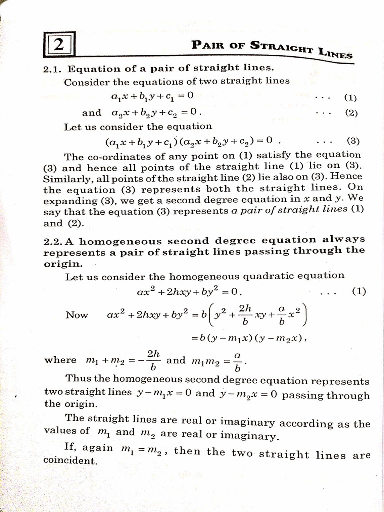 Pair of Straight Lines in Geometry | PDF | Line (Geometry) | Geometric ...